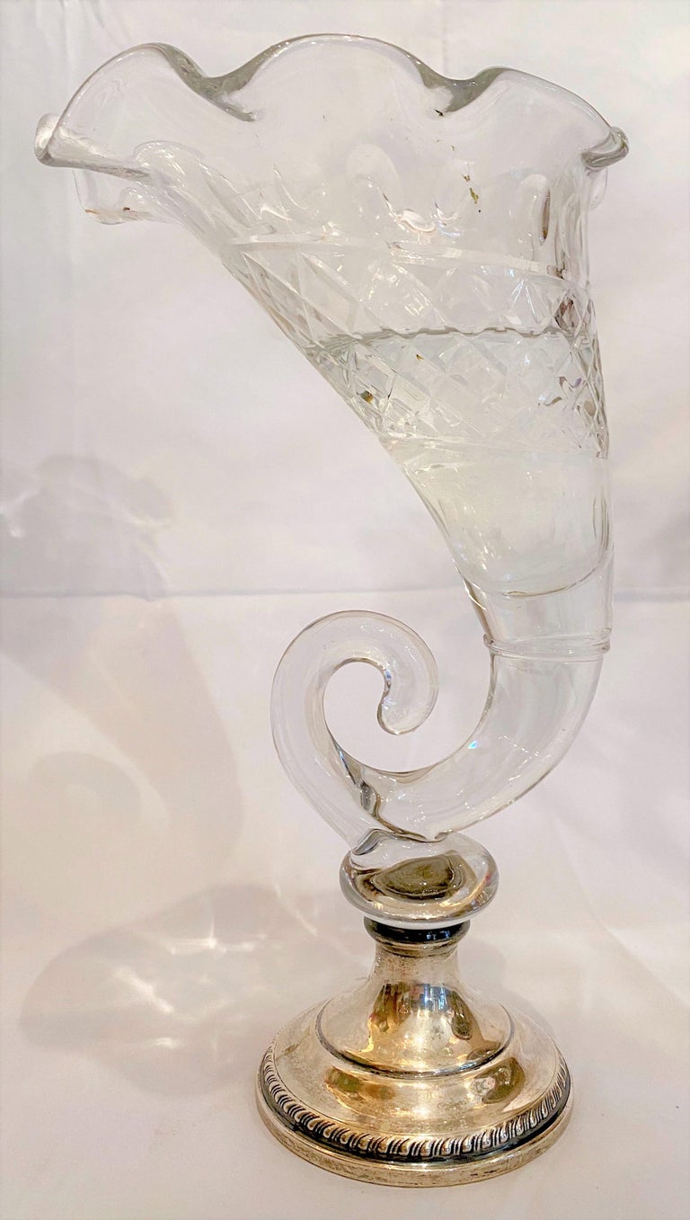 Set of 4 Antique Crystal Cornucopia Vases with Sterling Silver Bases ...