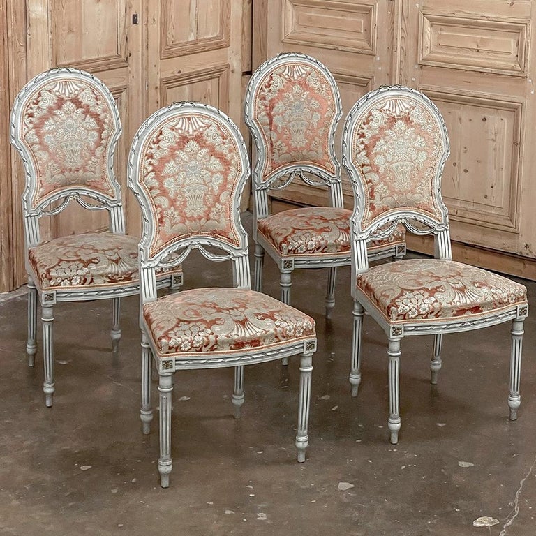 Set of 4 Antique French Louis XVI Painted Chairs For Sale at 1stDibs