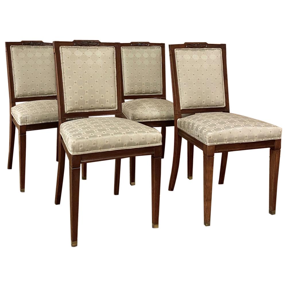 Set of nine Antique Walnut and Leather Dining Chairs from France, circa ...