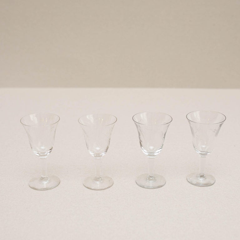 Set of 4 Antique Glass Wine Cups, circa 1940 For Sale at 1stDibs