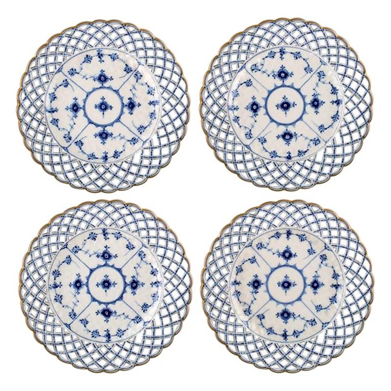Set of 4 Antique Royal Copenhagen Blue Fluted Full Lace Plates with ...