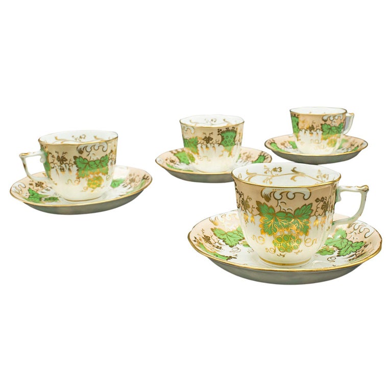 Set Of 4 Antique Tea Cups, English, Ceramic, Decorative, Cup, Saucer ...
