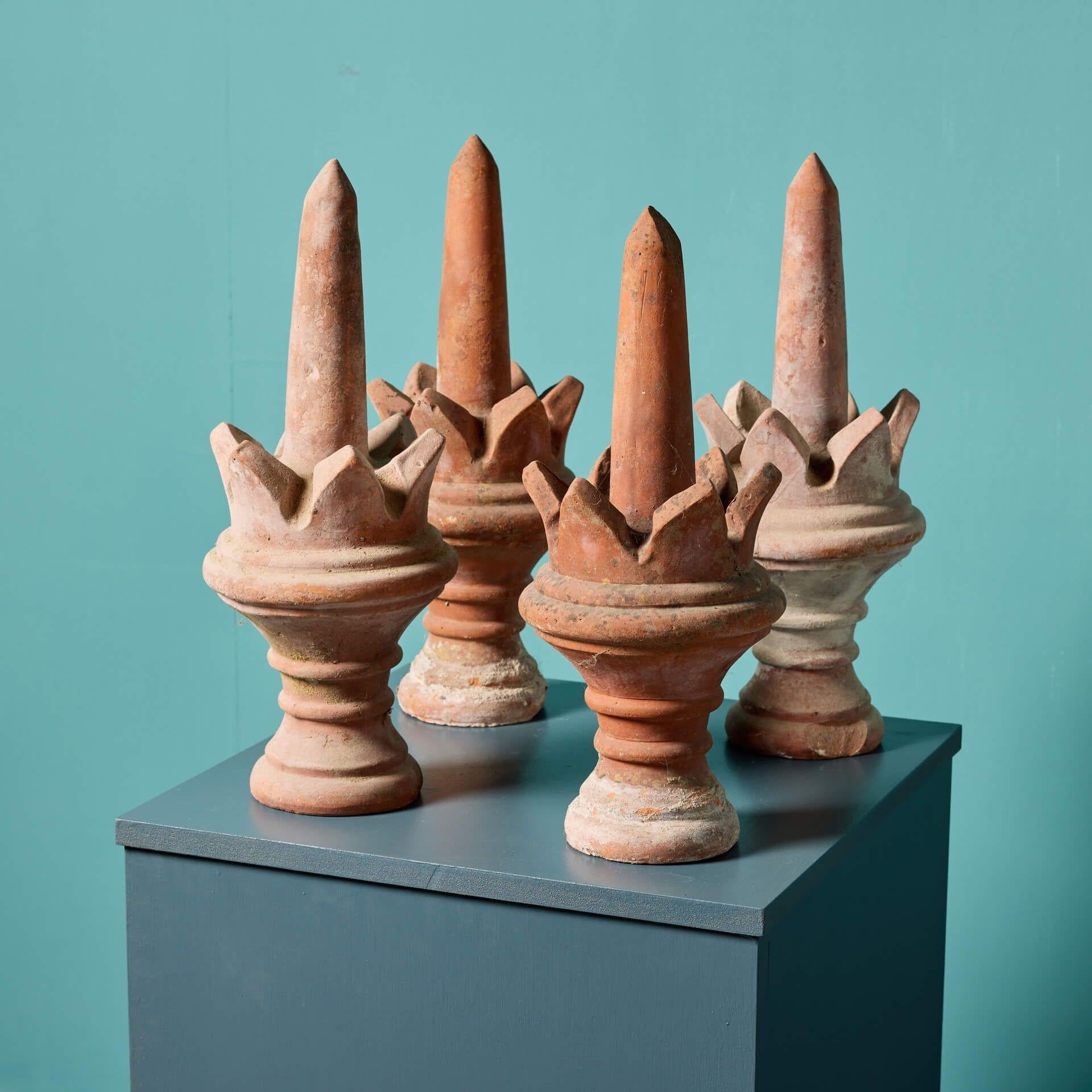 Set of 4 Antique Terracotta Finials or Obelisks For Sale at 1stDibs