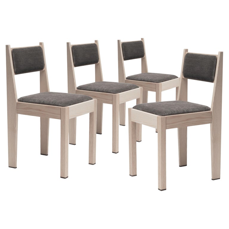 Set of 4 Art Deco Chairs, Natural Ash Wood, Brown Upholstery and Bronze ...