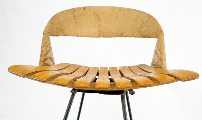 Set of 4 Arthur Umanoff Rush Seat Wire Bases Bar Stools circa 1970s ...