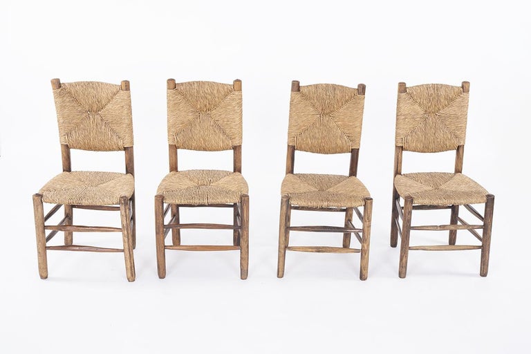 Set of 4 Ash and Straw Chairs from 1950 For Sale at 1stDibs