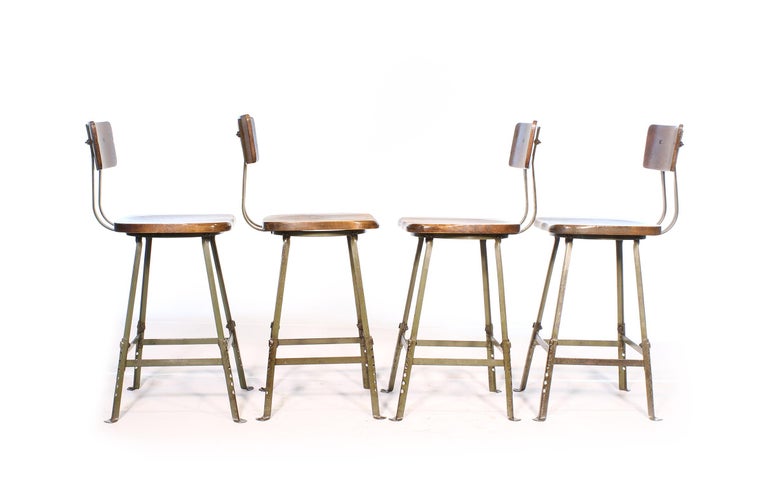 Set of 4 Authentic Vintage Industrial Shop Stools at 1stDibs