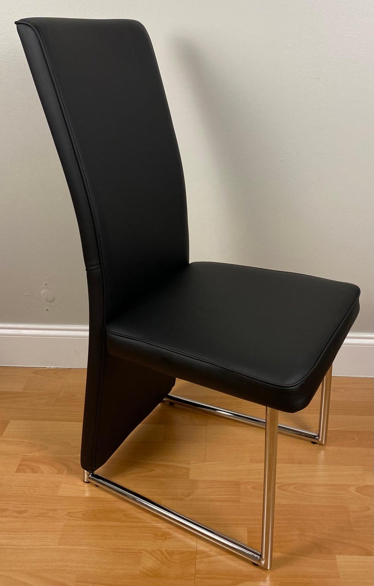 Set of 4 Baughman Style Thin Line Chrome and Black Faux Leather Dining ...
