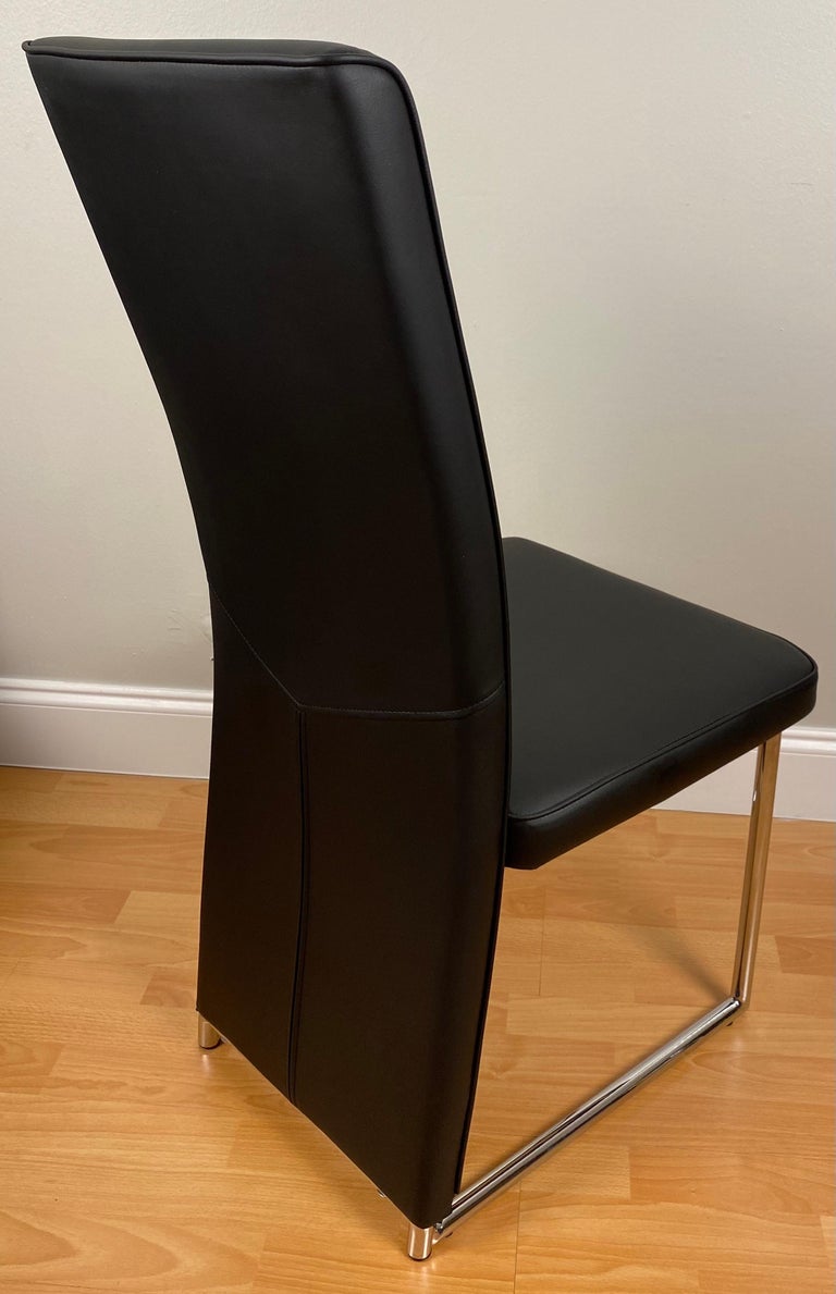 Set of 4 Baughman Style Thin Line Chrome and Black Faux Leather Dining ...