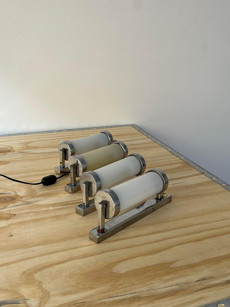 Set of 4 Bauhaus Chrome-Plated Steel Tubular Wall Lamps by Napako ...