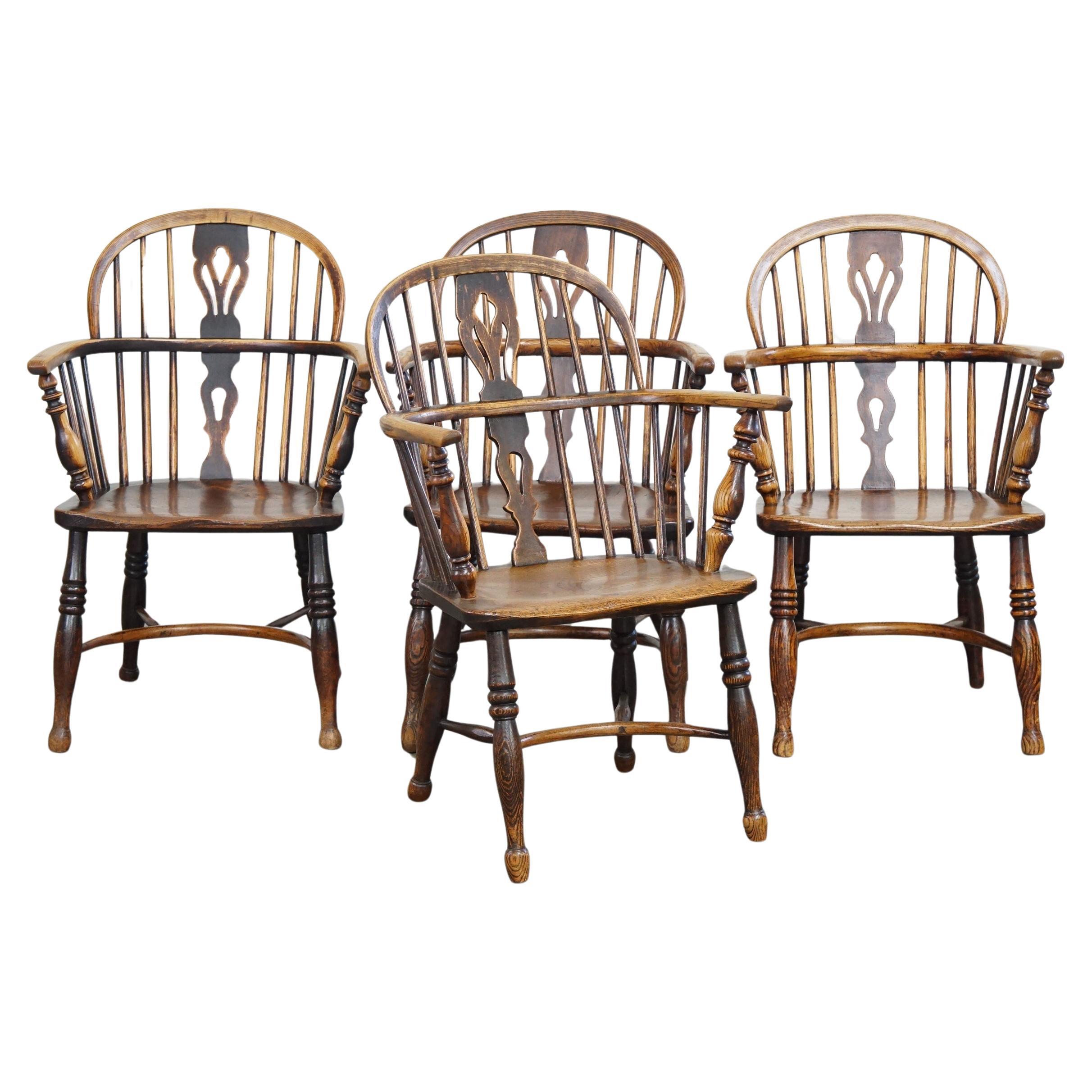 Set of 2 beautiful dark antique English lowback Windsor chairs/dining ...