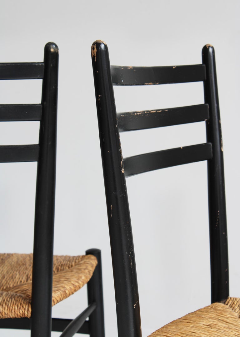 Set of 4 Black Dining Chairs Woven Seagrass Chairs by Gessef, Italy ...