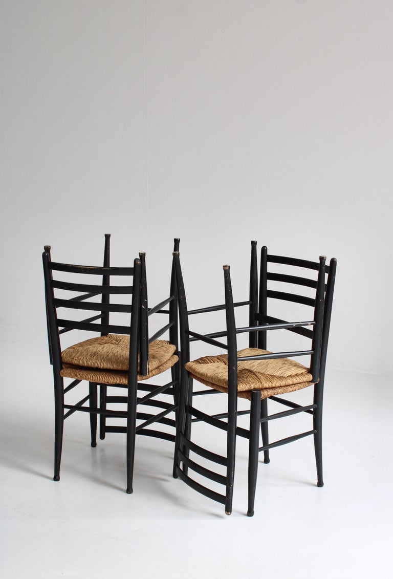 Set of 4 Black Dining Chairs Woven Seagrass Chairs by Gessef, Italy ...