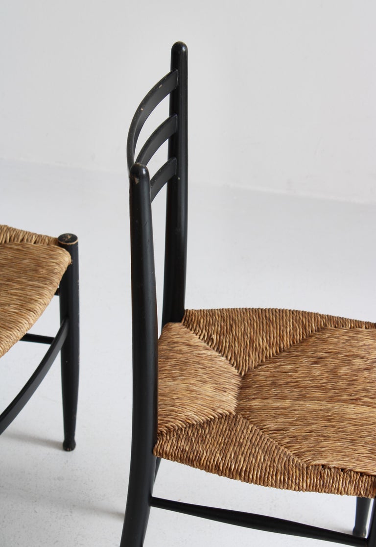 Set of 4 Black Dining Chairs Woven Seagrass Chairs by Gessef, Italy ...