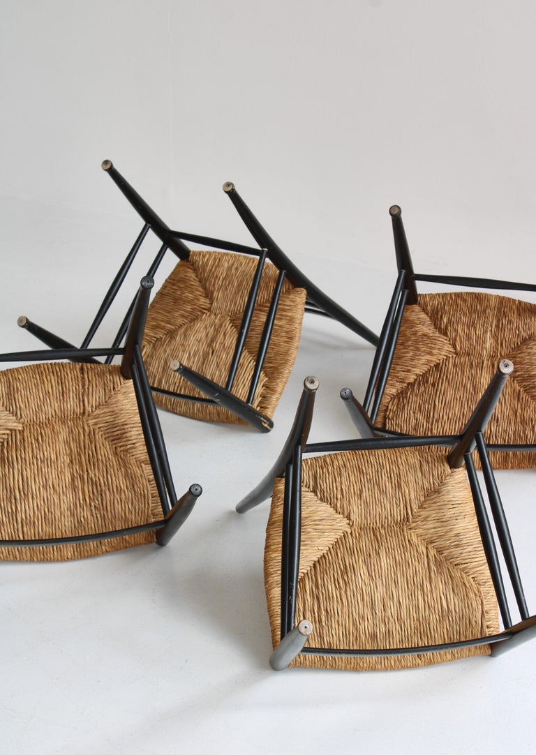 Set of 4 Black Dining Chairs Woven Seagrass Chairs by Gessef, Italy ...