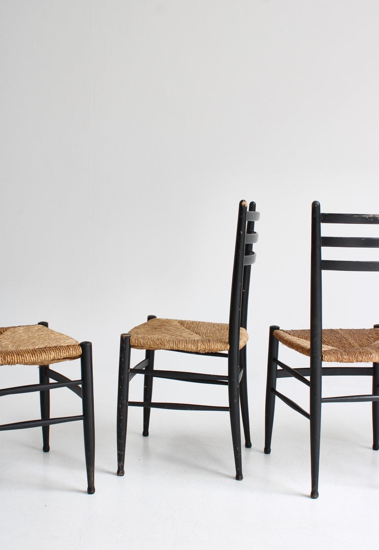 Set of 4 Black Dining Chairs Woven Seagrass Chairs by Gessef, Italy ...