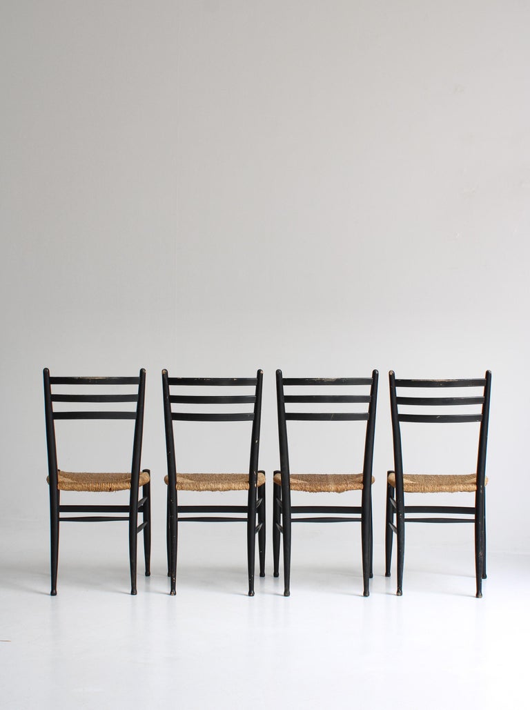Set of 4 Black Dining Chairs Woven Seagrass Chairs by Gessef, Italy ...