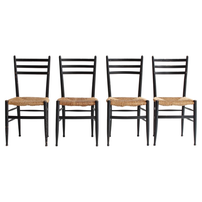 Set of 4 Black Dining Chairs Woven Seagrass Chairs by Gessef, Italy ...