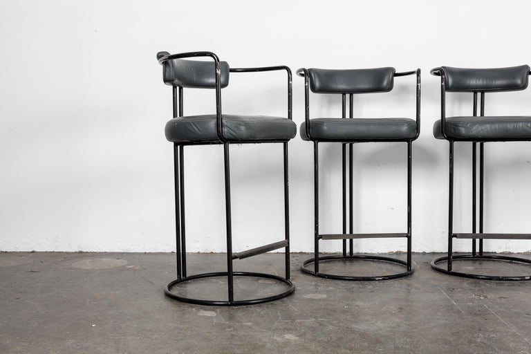 Set of 4 Black Painted Tubular Steel Bar Stools in Original Grey ...