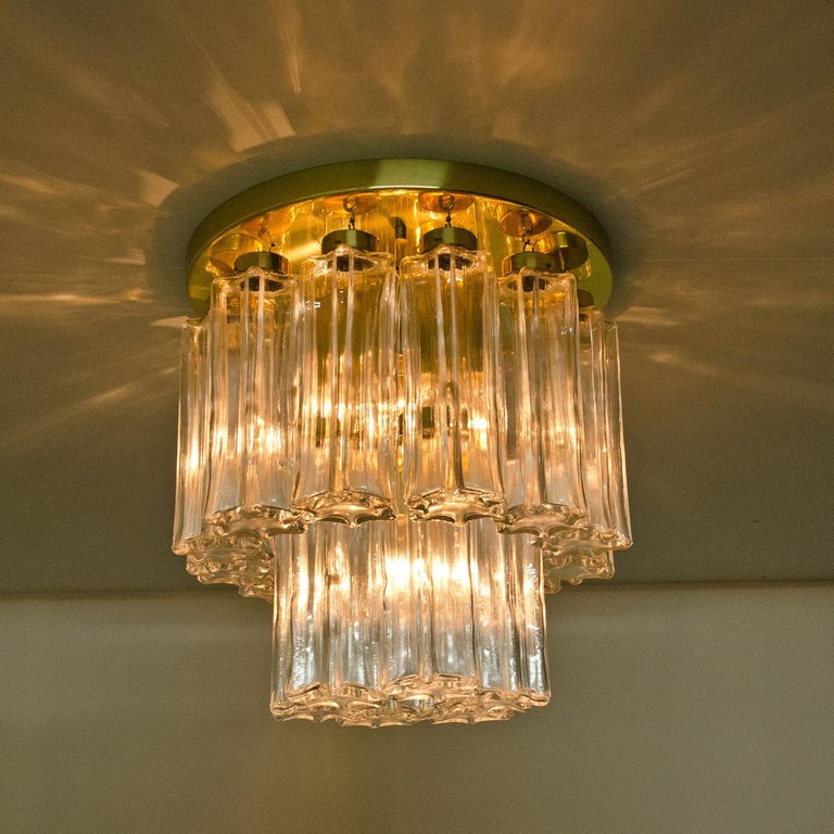 Set of 4 Brass and Glass Lights Fixtures Limburg Glashütte, 1970 For ...