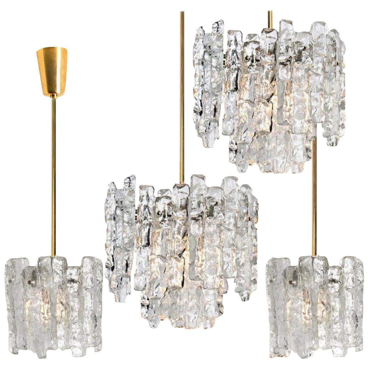 One of the Three Brass Kalmar Modern Ice Glass Pedants, 1970 For Sale ...