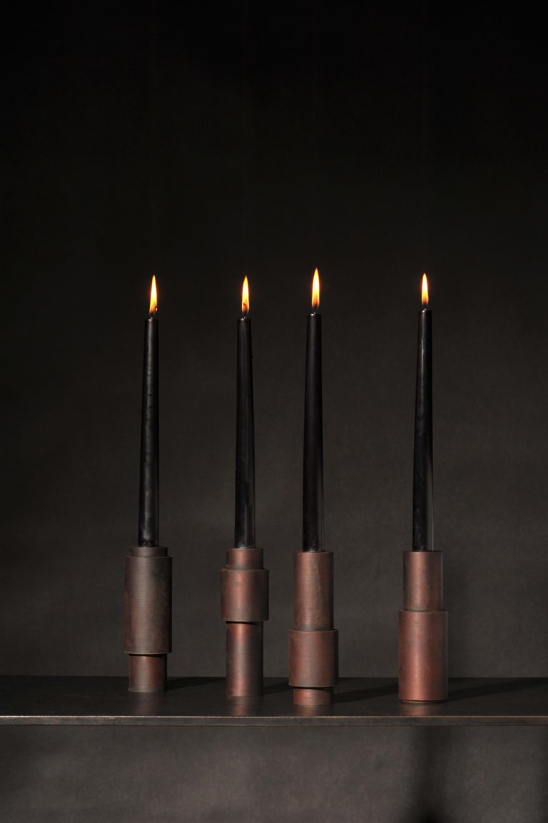 Set of 4 Brown Patina Steel Candlestick by Lukasz Friedrich For Sale at ...