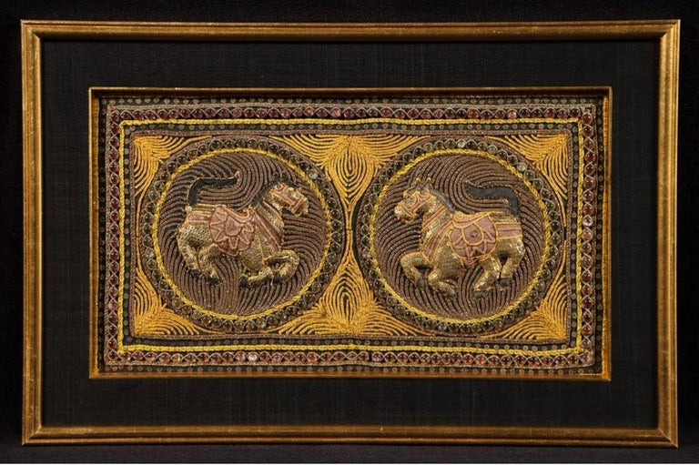 Set of 4 Burmese Kalaga Tapestry in Golden Frames, Burma, 19th Century ...