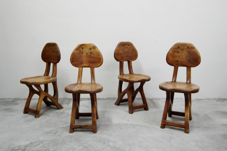 Set of 4 California Modern Primitive Studio Craft Wood Chairs For Sale ...