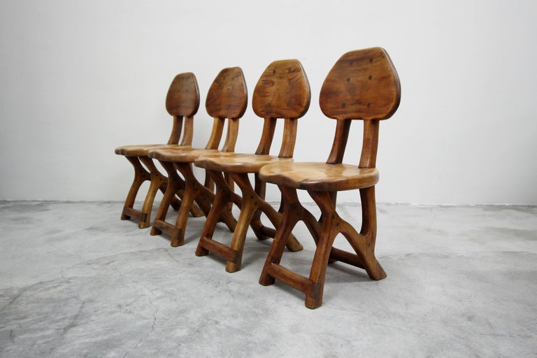 Set of 4 California Modern Primitive Studio Craft Wood Chairs For Sale ...