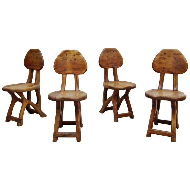 Set of 4 California Modern Primitive Studio Craft Wood Chairs For Sale ...