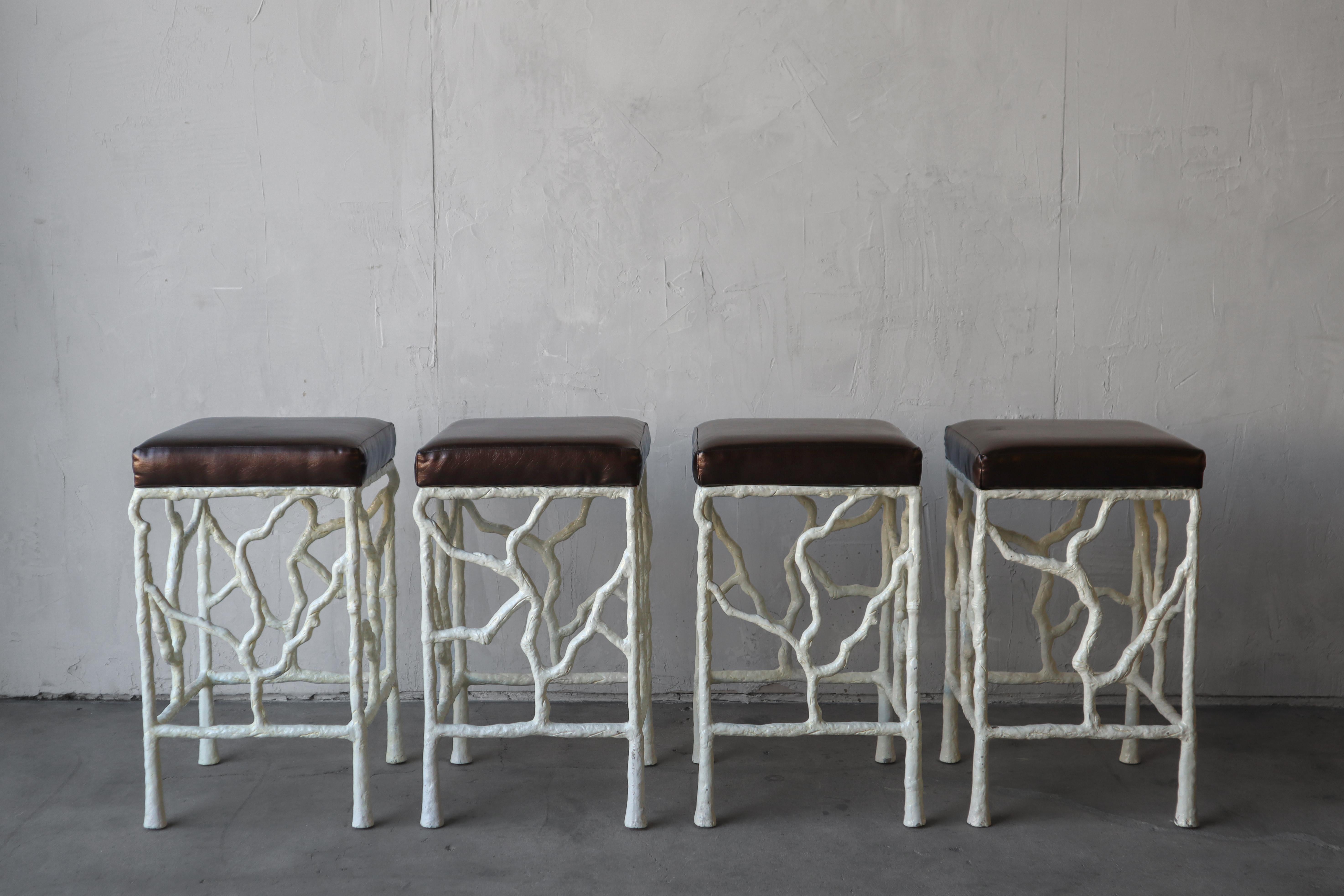 Set of 4 Cast Metal Branch Counter Stools For Sale at 1stDibs