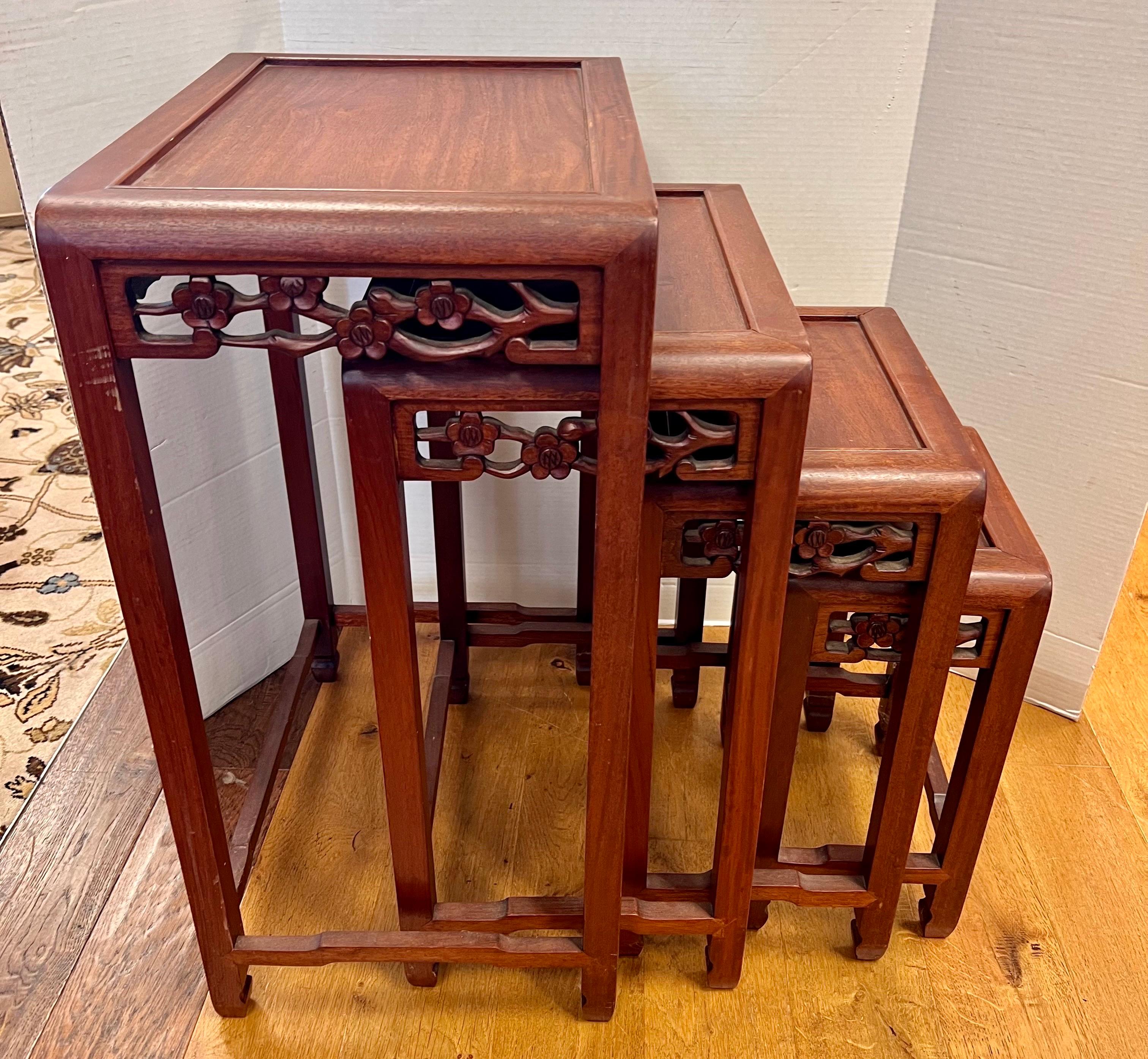 Set of 4 Chinese Asian Carved Nesting Tables Chinoiserie Mid Century ...