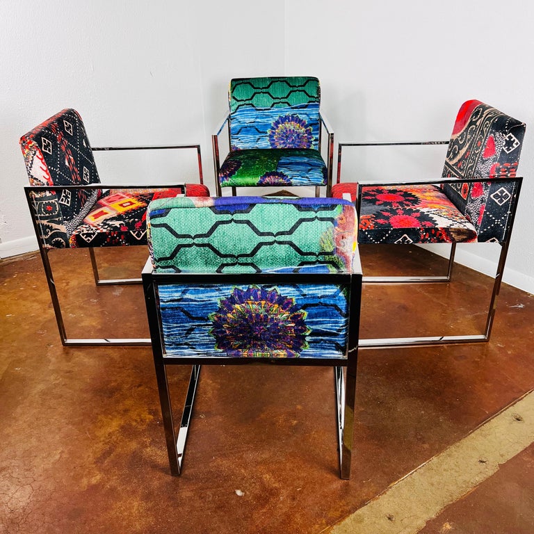 Set of 4 Chrome Frame Dining Chairs at 1stDibs