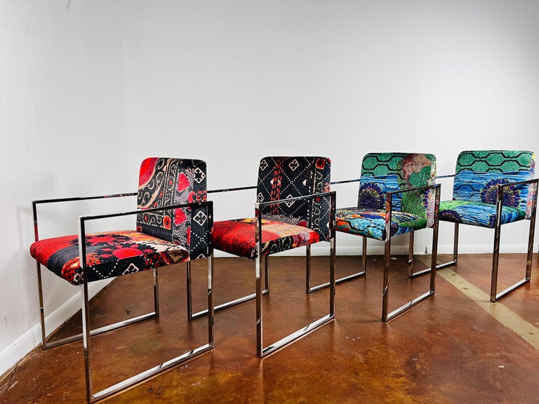 Set of 4 Chrome Frame Dining Chairs at 1stDibs