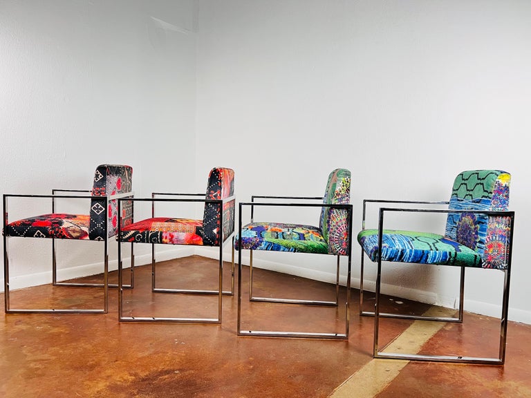 Set of 4 Chrome Frame Dining Chairs at 1stDibs