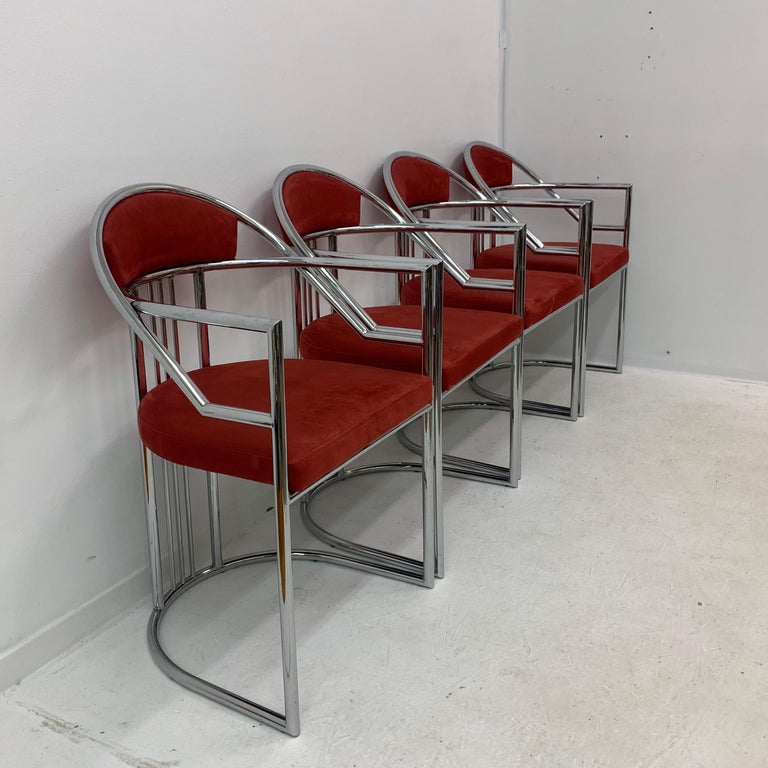 Set of 4 Chrome Hollywood Regency Style Dining Chairs, 1970s For Sale ...