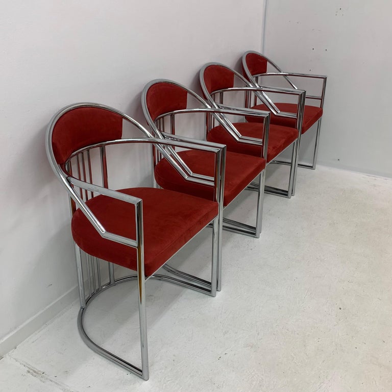 Set of 4 Chrome Hollywood Regency Style Dining Chairs, 1970s For Sale ...
