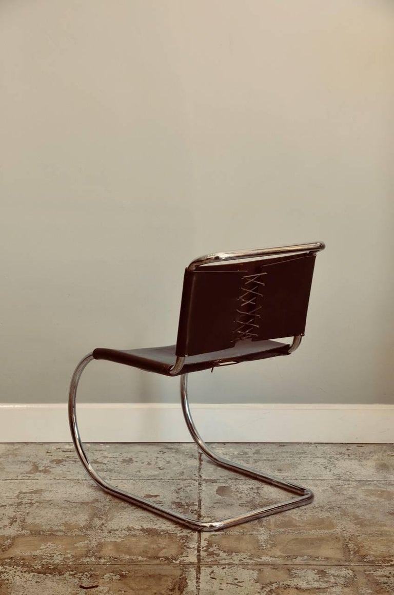 Set of Four Classic Thick Leather and Chrome MR Chairs by Mies van der ...