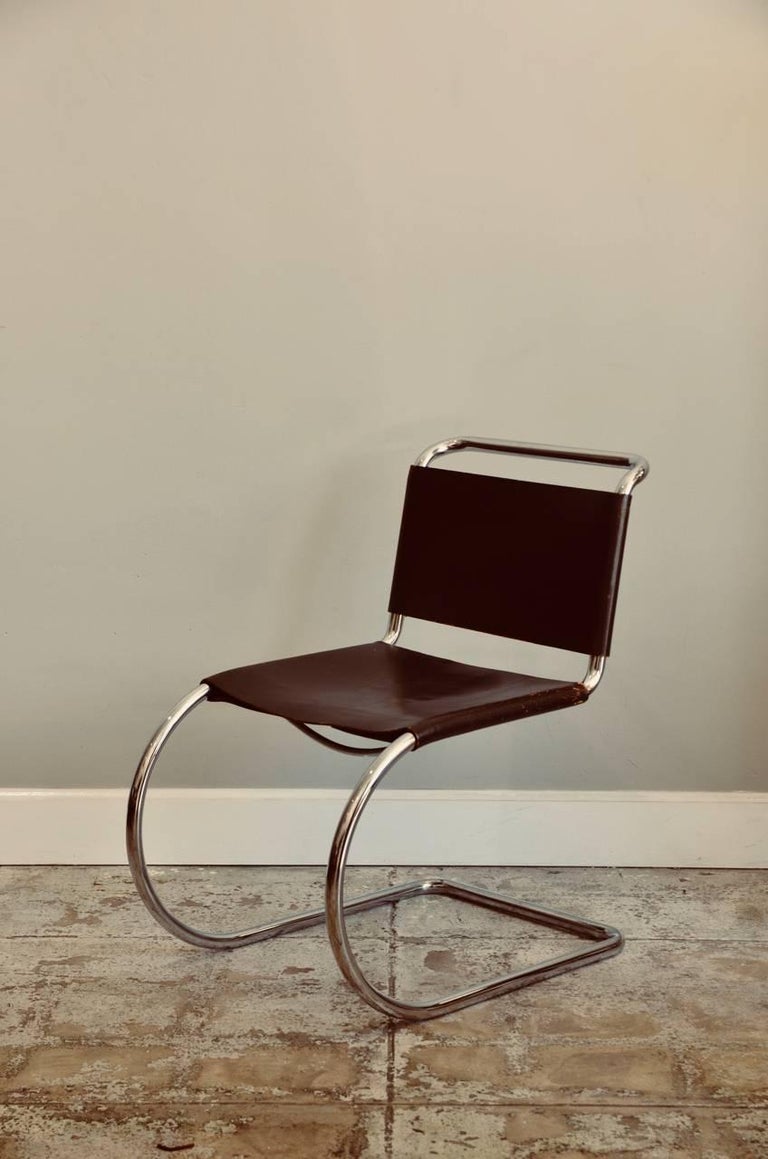Set of Four Classic Thick Leather and Chrome MR Chairs by Mies van der ...