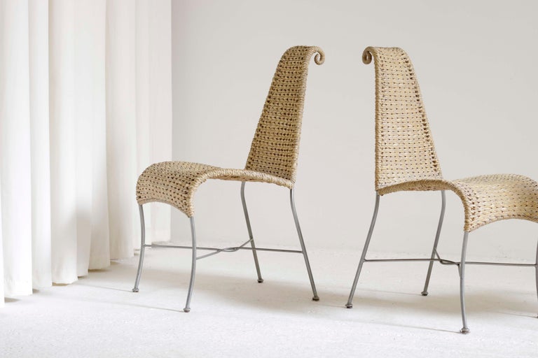 Set of 4 Conran Shop Woven Seagrass Chairs with Rams Horn Details For ...