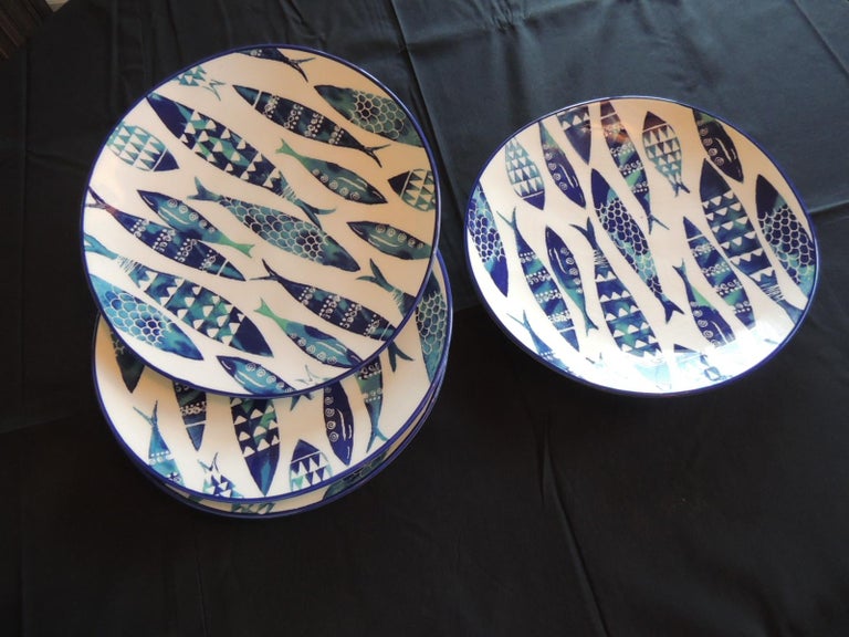 Set of 4 Crackle Ceramic Dinner Fish Plates at 1stDibs