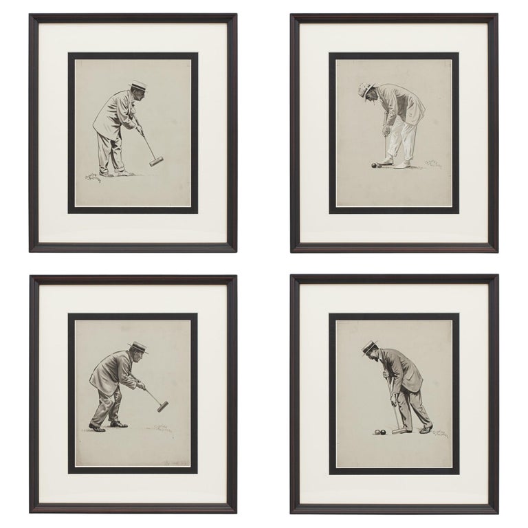 Set of 4 Croquet Paintings by Charles Ambrose For Sale at 1stDibs