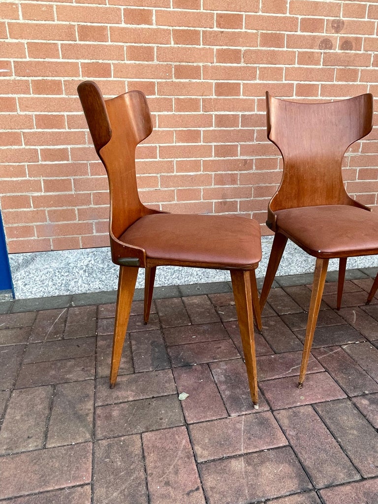 Set of 4 curved chairs by Carlo Ratti, 50s, Italy For Sale at 1stDibs