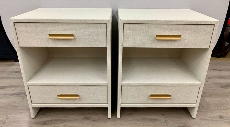 Set of 4 Custom Linen Wrapped Two-Drawer Nightstands End Tables For ...