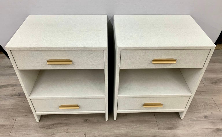 Set of 4 Custom Linen Wrapped Two-Drawer Nightstands End Tables For ...