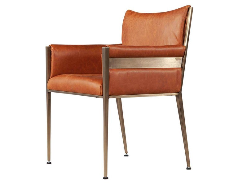 Set of 4 Custom Modern Leather Dining Chairs Cognac Leather For Sale at ...