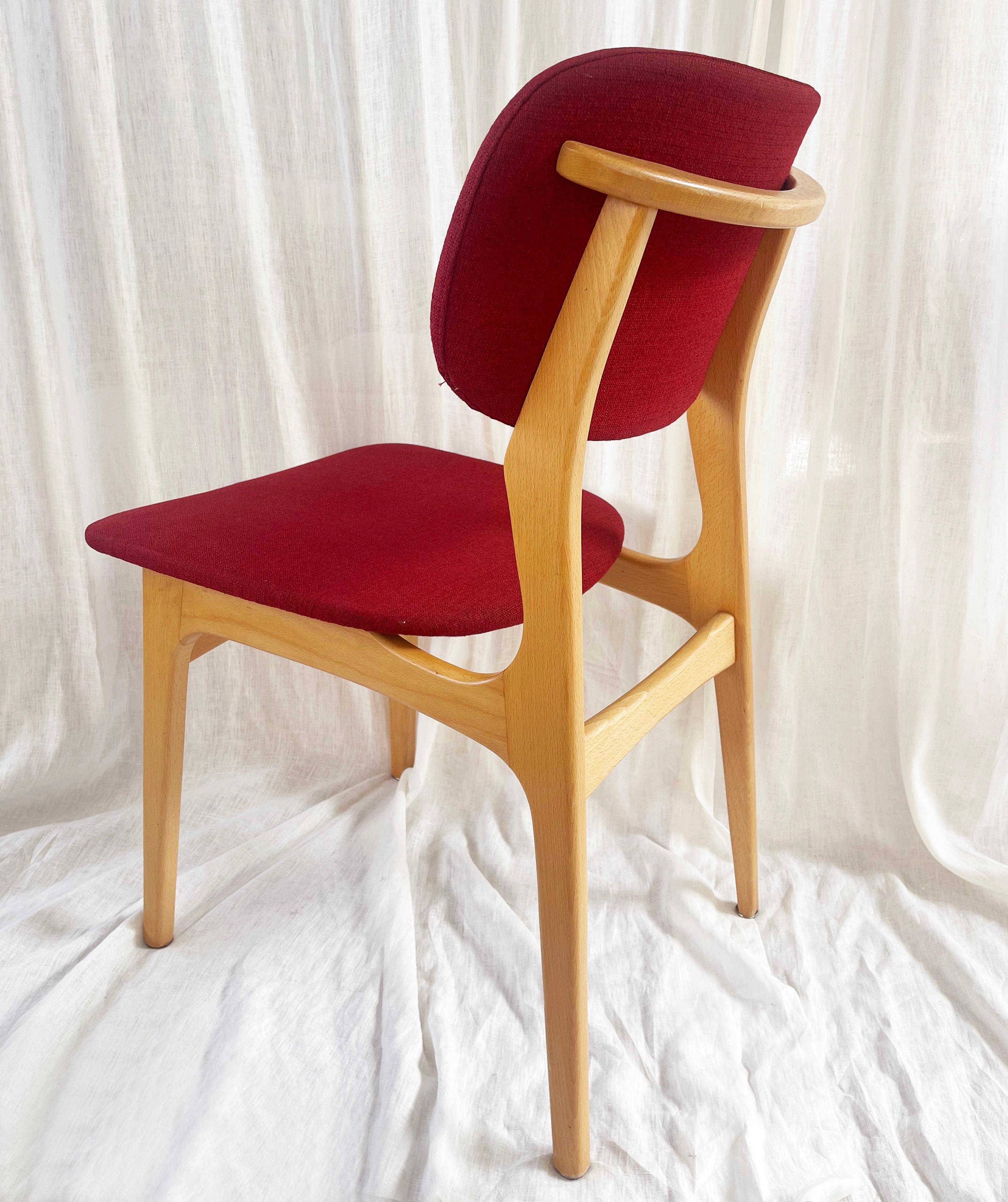 Set of 4 Danish Design Dining Chairs Mid-Century Beech and Dark Red ...
