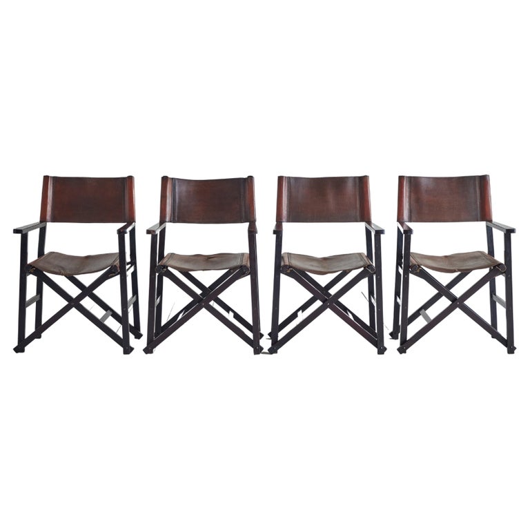 Set of 4 Danish Leather Folding Director's Chairs For Sale at 1stDibs