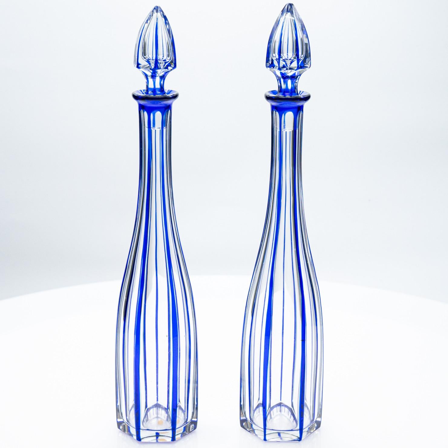 Set of 4 Deep Blue Overlay Baccarat Crystal glasses and Decanter, 1940 ...
