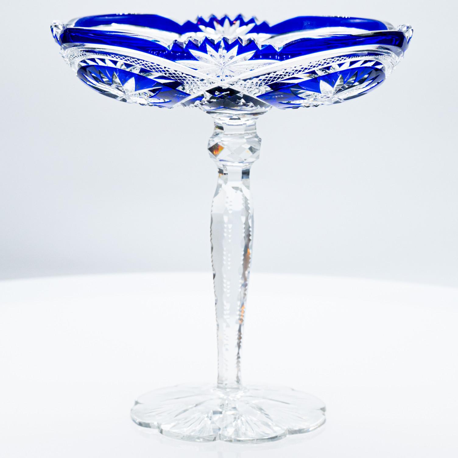 Set of 4 Deep Blue Overlay Baccarat Crystal glasses and Decanter, 1940 ...